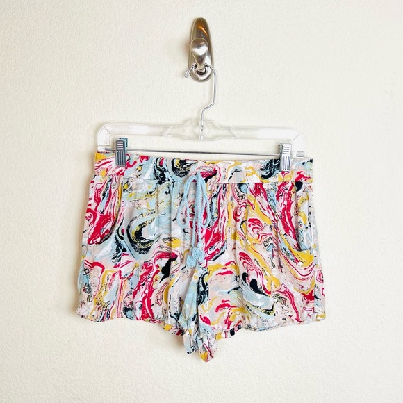 Dolls Kill | Shorts | Multicolor Colorful Linen Marble Watercolor Print ...